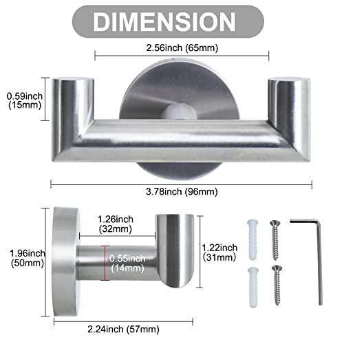 CTOHN Double Towel Hooks for Bathroom Wall Mounted, Brushed Nickel Coat Robe Clothes Towel Holder, Waterproof SUS304 Stainless Steel Double Towel Hook for Bathroom Kitchen - Silver