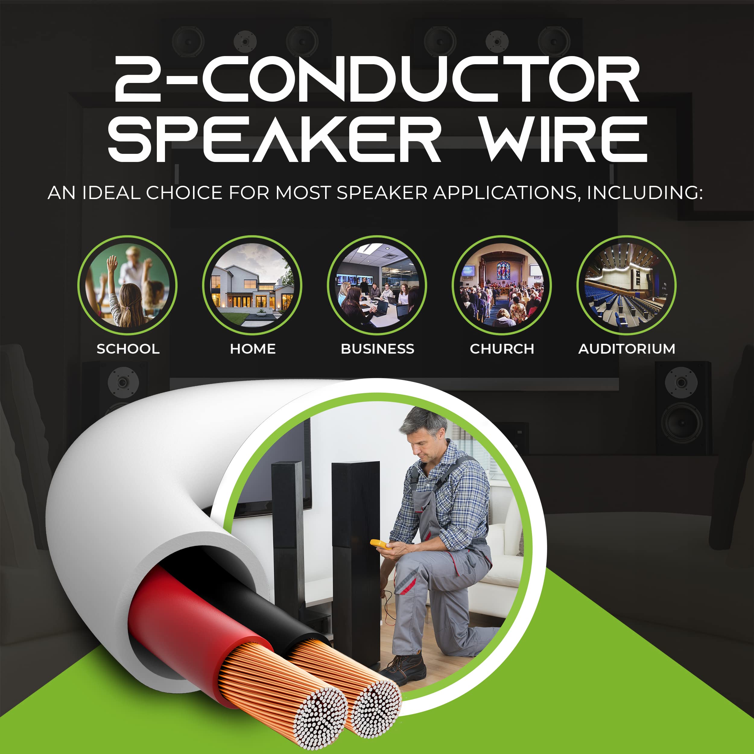 GearIT 16/2 Speaker Wire (100 Feet) 16 Gauge (Copper Clad Aluminum) - Fire Safety in Wall Rated Audio Speaker Wire Cable / CL2 Rated / 2 Conductors - CCA, 100ft