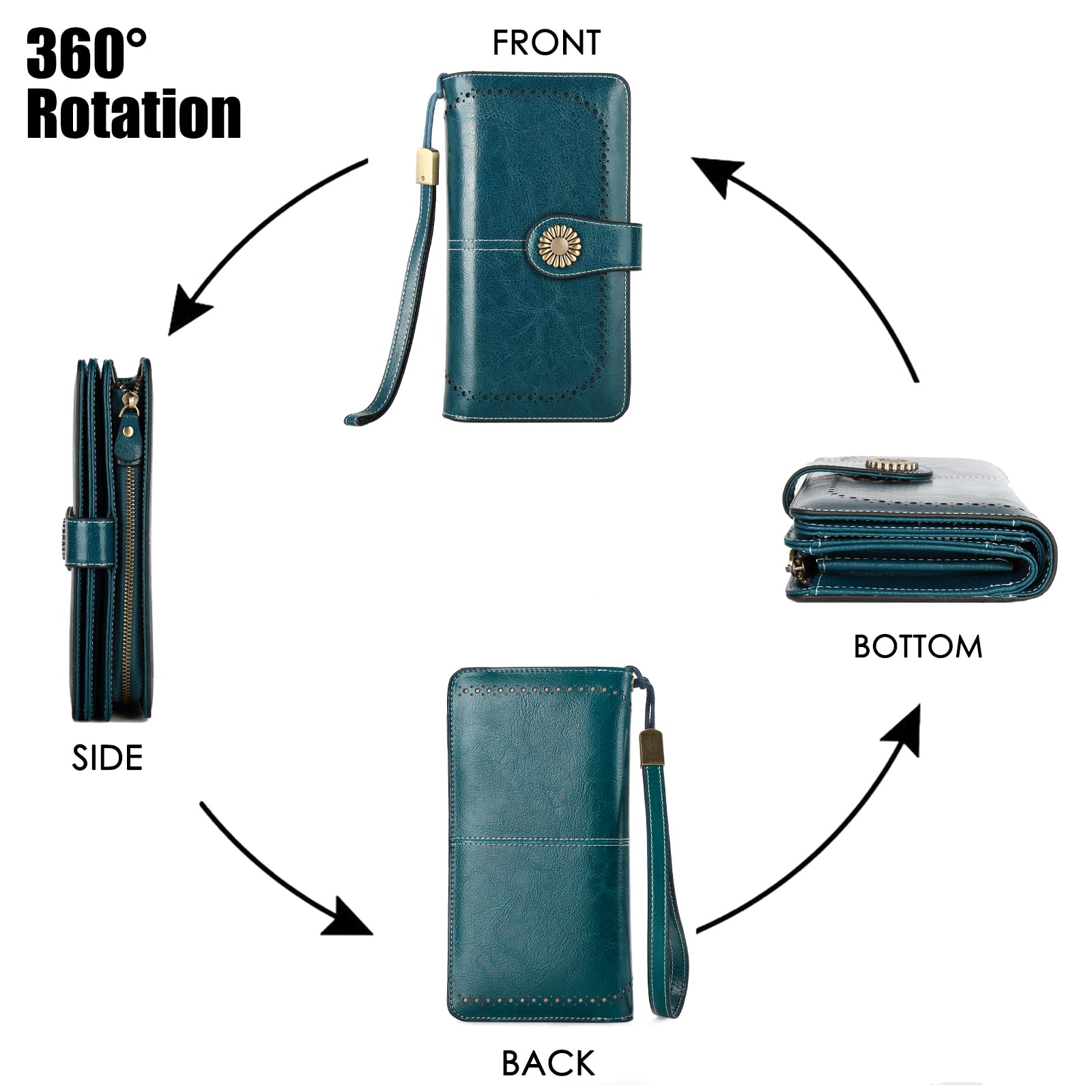 KELEEL Women's RFID Blocking Wallet Genuine Leather Clutch Wallet Card Holder Organizer Ladies Purse (Blue)