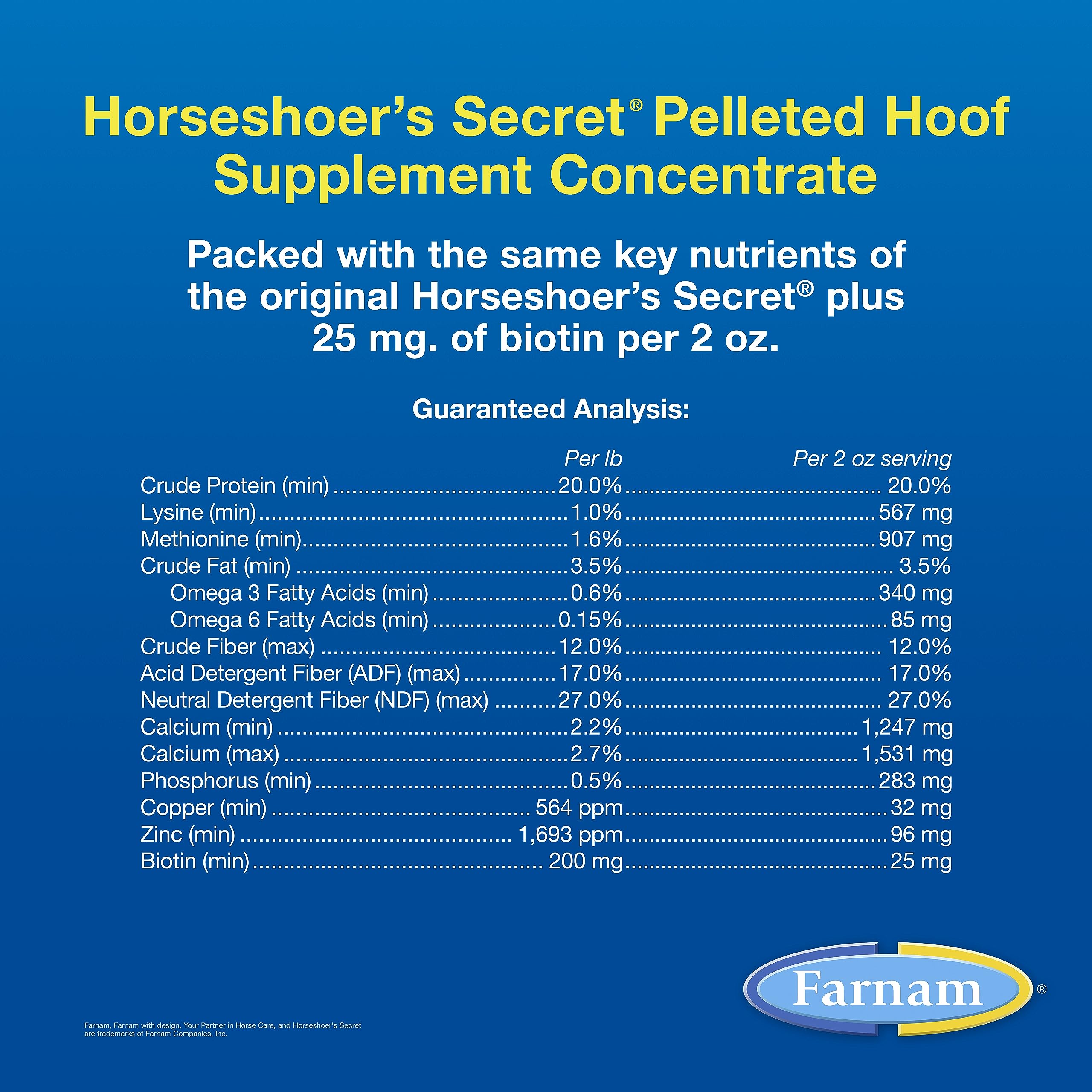 Farnam Horseshoer's Secret Pelleted Hoof Supplements Concentrate, Economic formula with 25 mg. of biotin per 2 ounce serving, 11.25 lb, 90 day supply