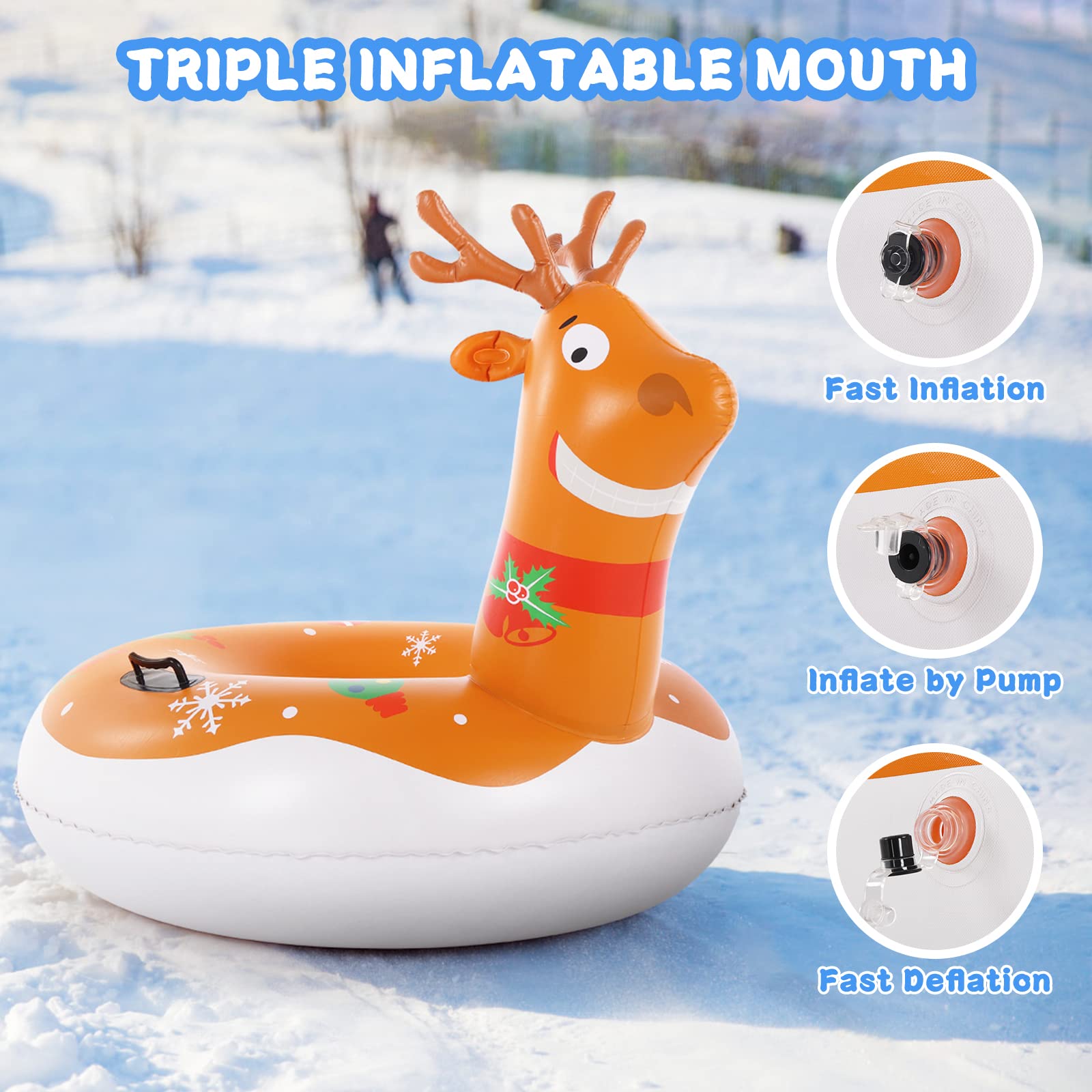 Brace Master Snow Tube - 51 Inch Inflatable Heavy Duty Snow Sled Tube (Reindeer)