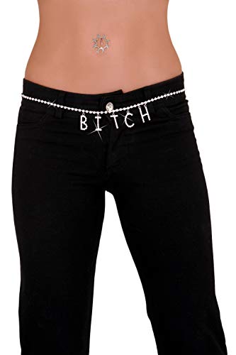 Arsimus Rhinestone Bitch Belly Waist Chain Belt (Bitch)