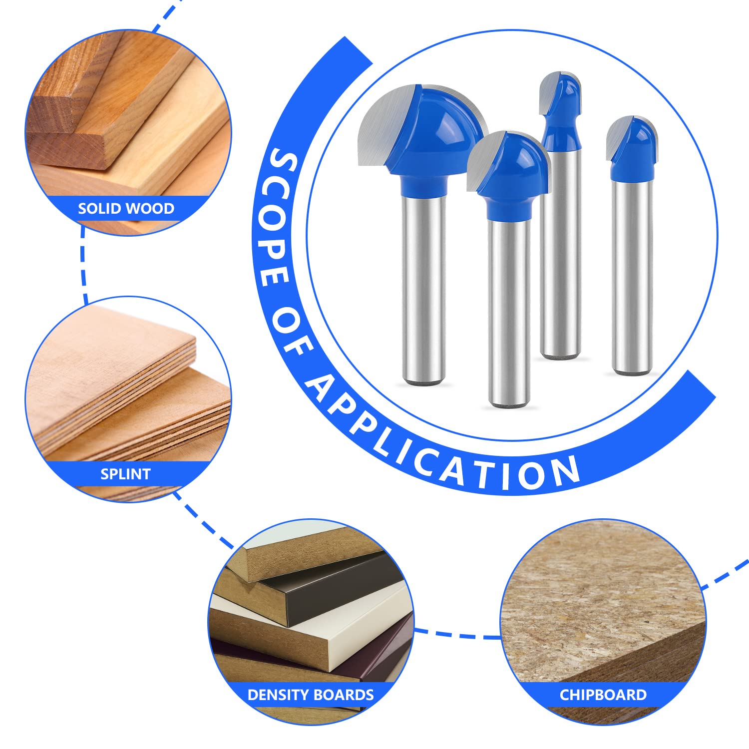 Cove Box Router Bit Set ,Newdeli 8Pcs 1/4 Inch Shank Round Nose Router Bit-1/4" 5/16" 3/8" 1/2" 5/8" 3/4" 7/8" 1" Cutting Diameter, Solid Carbide Double Flute Cove Box Round Nose Woodworking Tool