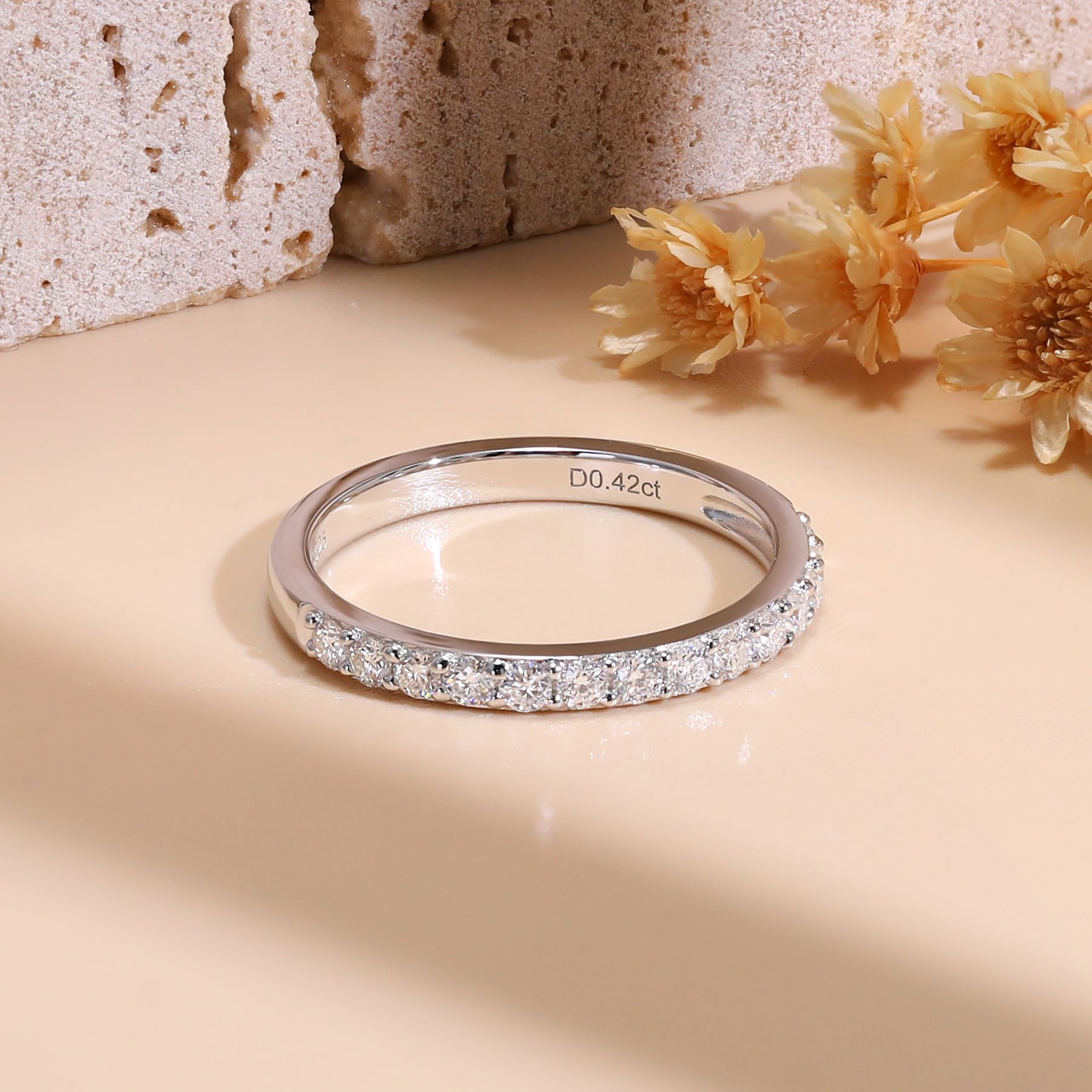 Ladylike Moissanite Wedding Band 925 Sterling Silver Wedding Rings 0.42ct D Color VVS1 Lab Created Half Eternity Stackable Anniversary Rings for Women