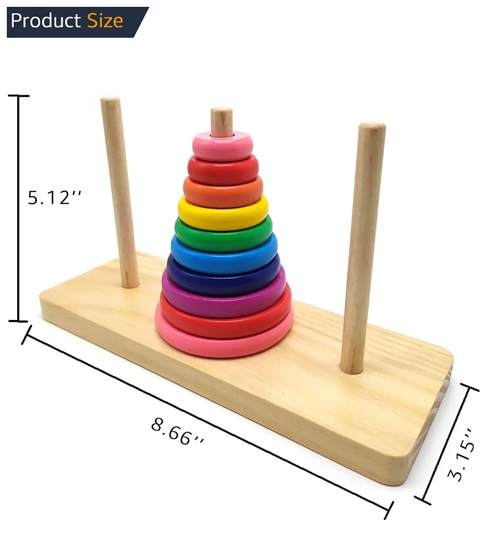 GeekHouse Wooden Stacking Rings for Toddlers, Rainbow Stacker for Kids, Early Learning Toys for Boys and Girls