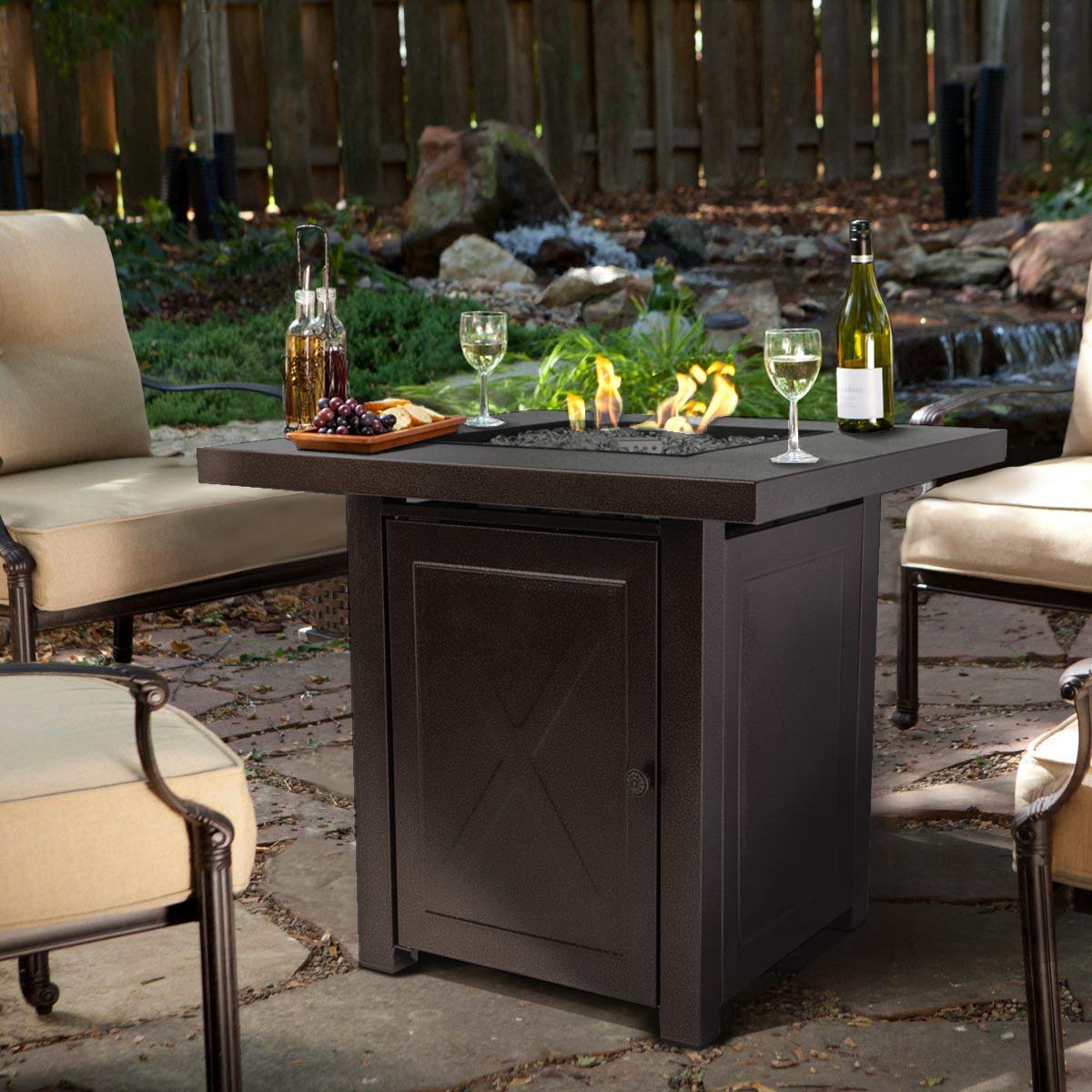 Barton Propane Gas Fire Pit Table Glass w/Ignition Control 46,000BTU Outdoor Gas Fire Pit Patio Garden Firepit Heater