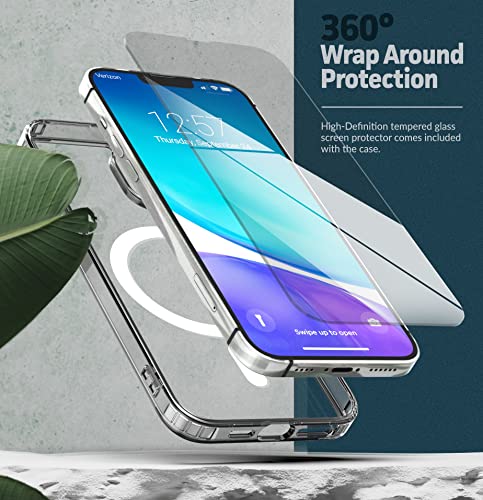 Encased Wallet Case Set Designed for iPhone 14 Plus Case with Magnetic Kickstand Card Holder (Screen Protector Included) Compatible with MagSafe, Crystal Clear (3-in-1)