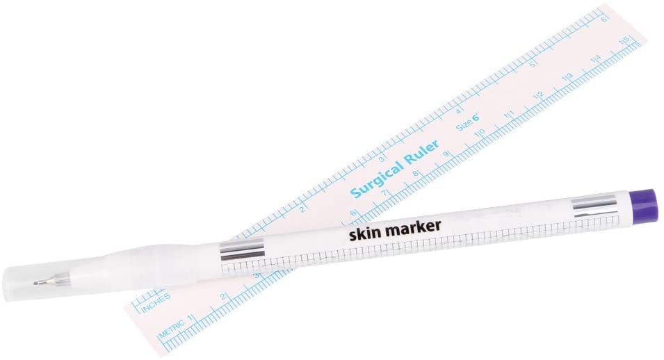 Beauty7 Tattoo Skin Markers Pen Piercing Eyebrow Tattoo Pen Surgical Tip 0.5mm/1mm Body Art Scribe Marking Tool with Ruler (1 Pack)