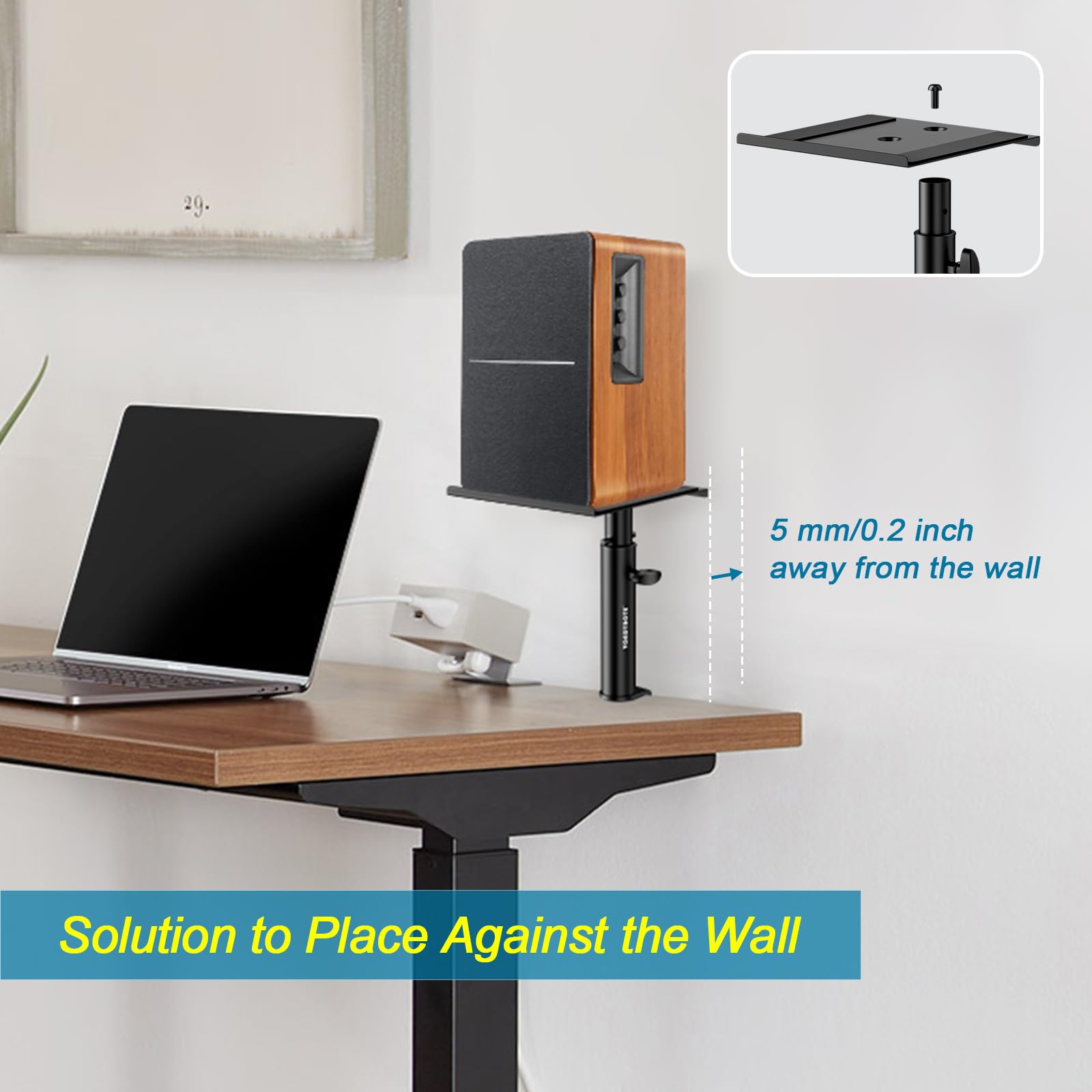 Vondynote Set of 2 Studio Monitor Stands Desktop Speaker Stands Height Adjustable 12" to 18" Speaker Stands with Desk Clamp