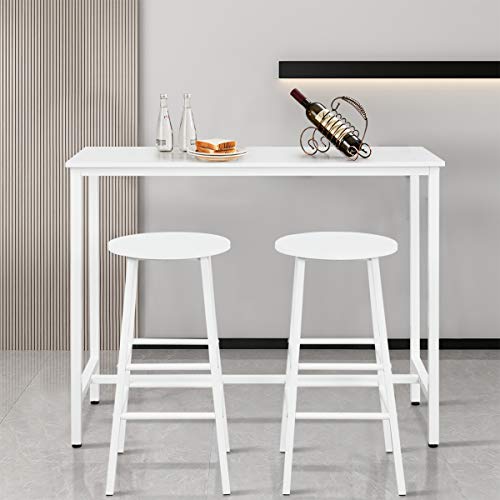 COSTWAY 3-Piece Pub Table Set, Bar Table with 2PCS Backless Bar Stools, Fashionable Simple Style, Kitchen Counter Height Dining Design, Breakfast Table Set for Kitchen, Restaurant, Small Space (White)