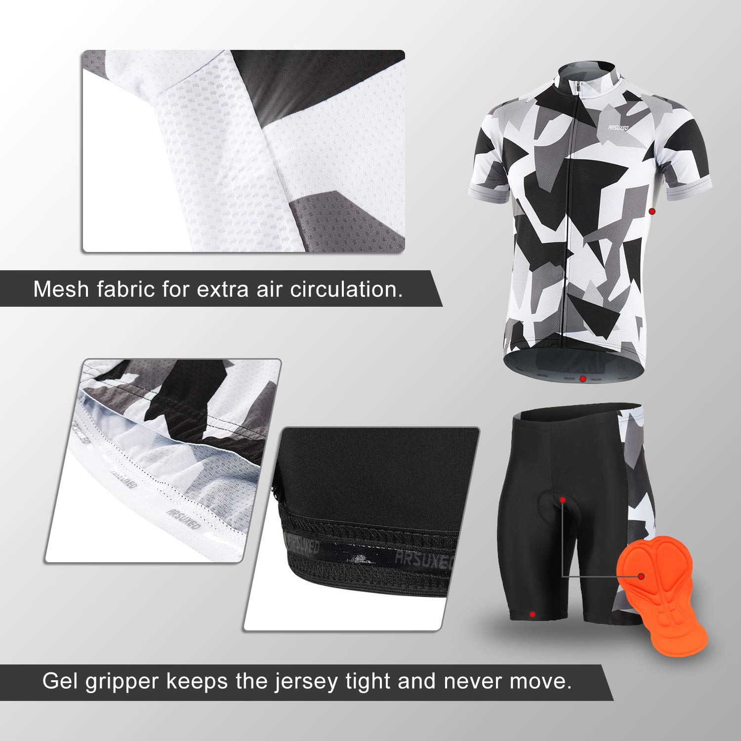 ARSUXEO Men's Cycling Jerseys MTB Bike Sets with Shirt and Bicycle Padded Shorts Z1006 size Medium
