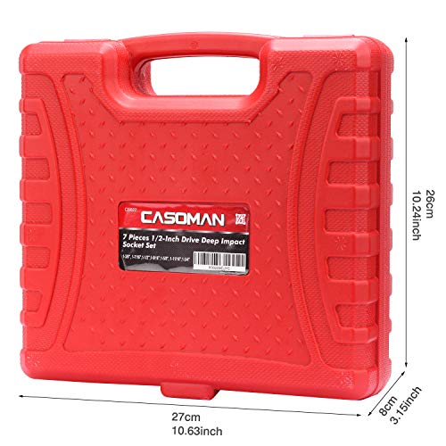 CASOMAN 1/2-Inch Drive Deep Spindle Axle Nut Impact Socket Set, Inch, Cr-Mo, 6-Point, 1-3/8-Inch - 1-3/4-Inch, 7 Piece Axle Socket Set