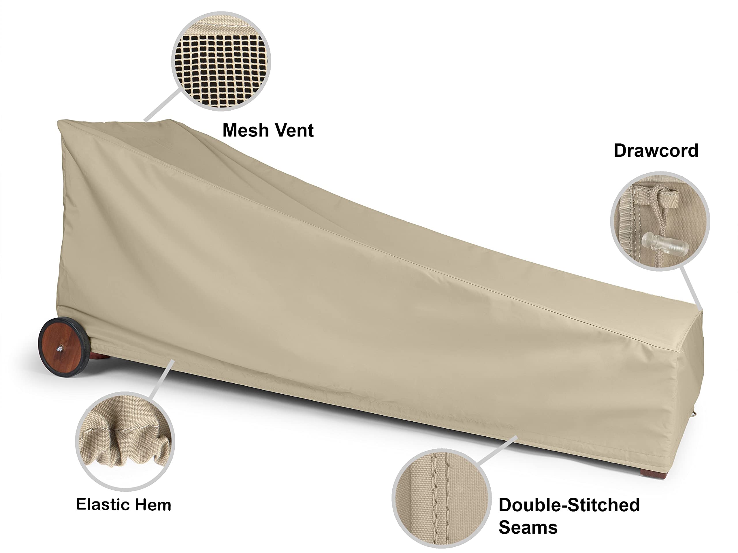 Covermates Outdoor Chaise Lounge Cover - Water Resistant Polyester, Drawcord Hem, Mesh Vents, Seating and Chair Covers, 28W x 66D x 38H, Khaki