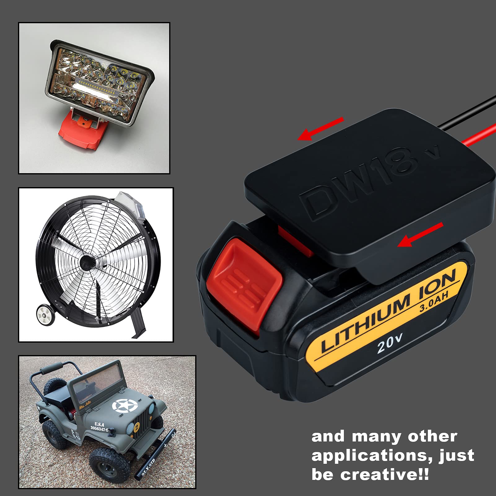 Battery Adapter for DeWALT 20v Max 18v Dock Power Wheels Adaptor with Wires for Ride on Cars Modify DIY Cordless Light Robotics