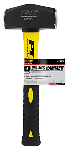 Performance Tool M7105 Heavy Duty Fiberglass Handle Hammer with Anti-Shock Rubber Cushion Grip and Mirror Polished Striking Face, 11-Inch Handle