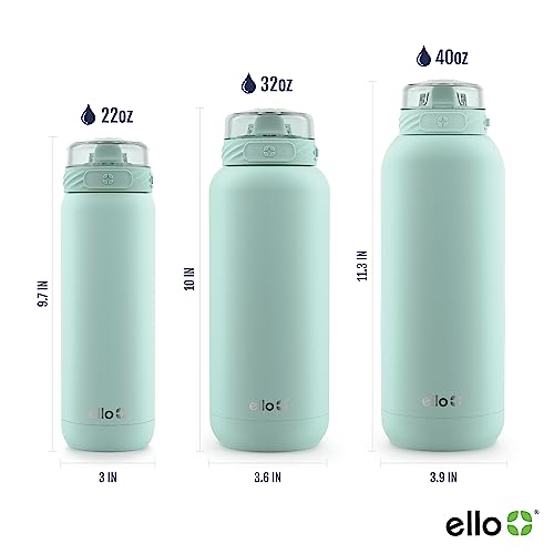 Ello Cooper Vacuum Insulated Stainless Steel Water Bottle with Soft Straw and Carry Loop, Double Walled, Leak Proof, Yucca, 32oz