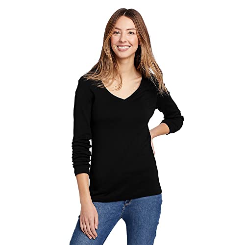 Eddie Bauer Women's Favorite Long-Sleeve V-Neck T-Shirt, Black, Large