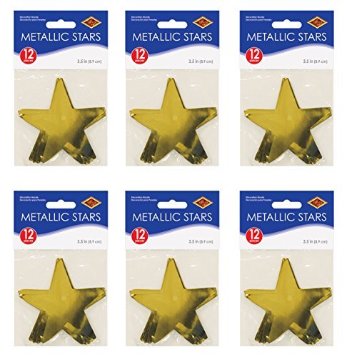 Beistle S57027-GDAZ6 Metallic Star Cutouts, 72 Piece, 3.5", Gold