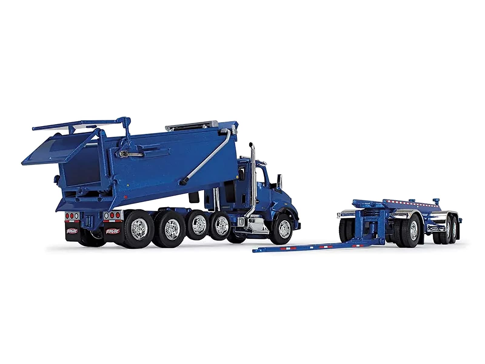 Kenworth T880 Quad-Axle Dump Truck and Rogue Transfer Tandem-Axle Dump Trailer Surf Blue Metallic 1/64 Diecast Model by DCP/First Gear 60-1277