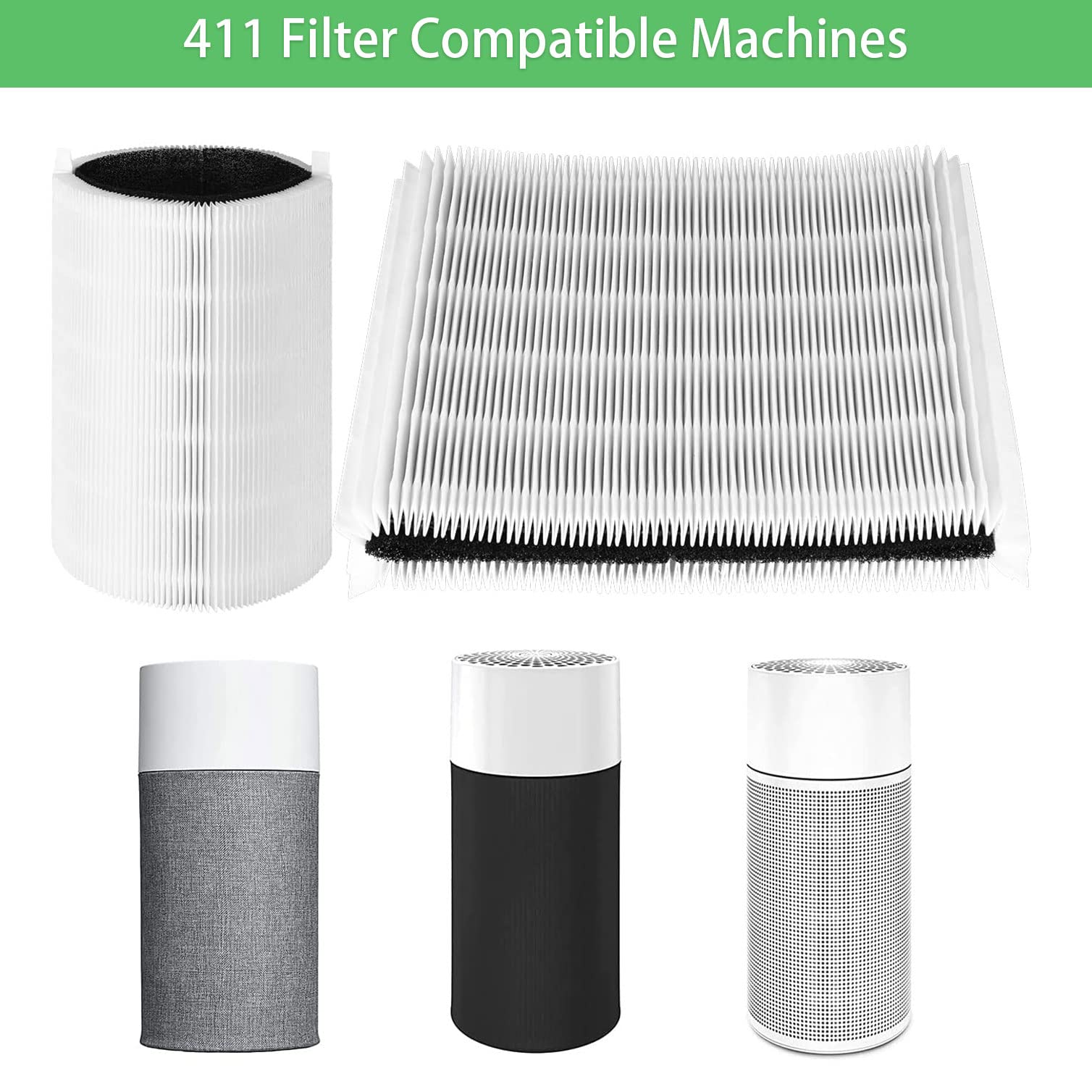 Laukowind Replacement Filters for Blueair Blue Pure 411 411+ Auto Mini - HEPA Parts with Silent Activated Carbon, Fit for Cleaner Pet Filter - 2 Pack