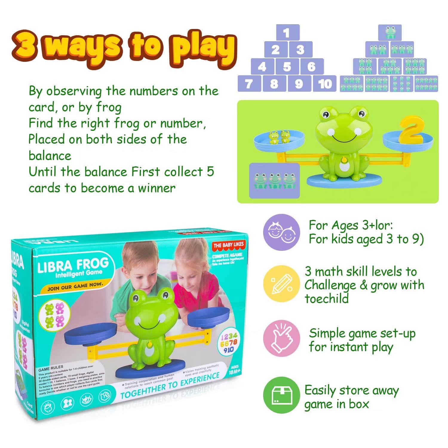 INPHER Frog Balance Math Game, 85 Piece Kids Kindergarten Toddler Learning Games Preschool Learning Activities Educational Toys for 3 4 5 6 7 Year Old STEM Montessori Number Counting Toy