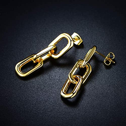 Barzel 18K Gold Plated Symmetrical Drop Chain Earrings for Women - Made in Brazil