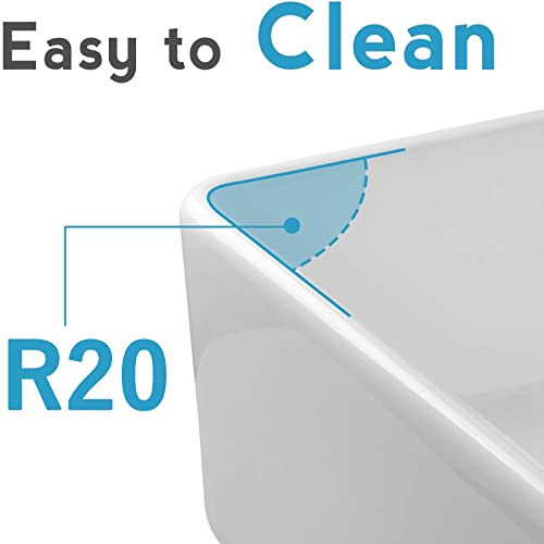 CELAENO 30 inch White Farmhouse Sink, Fireclay Porcelain Single Bowl Apron-Front Kitchen Sink, Reversible Ceramic Farm Sink with Strainer & Protective Bottom Grid