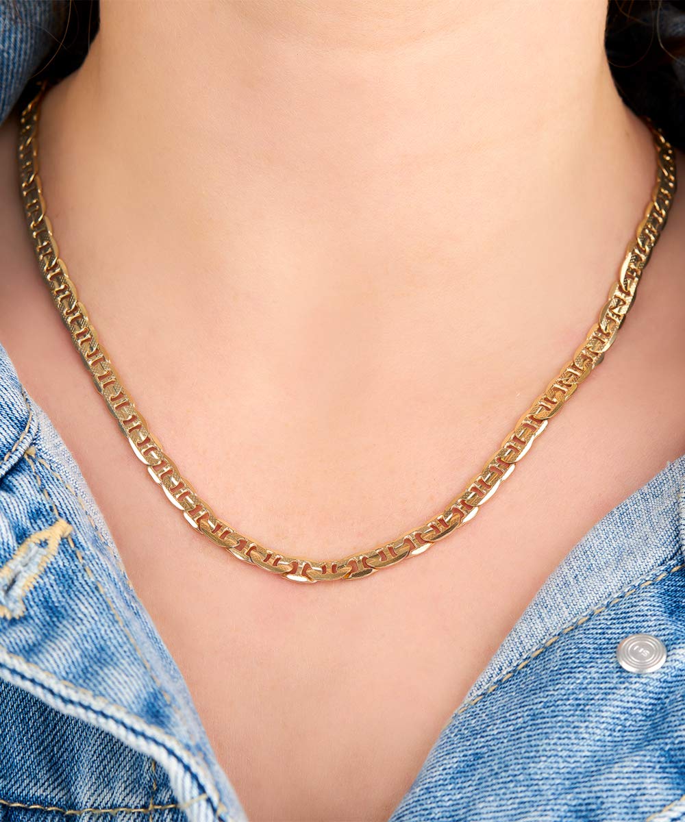 Barzel 18k Gold Plated 6MM Diamond Cut Flat Marina/Mariner Link Chain Necklace for Men, Women & Teens (20)