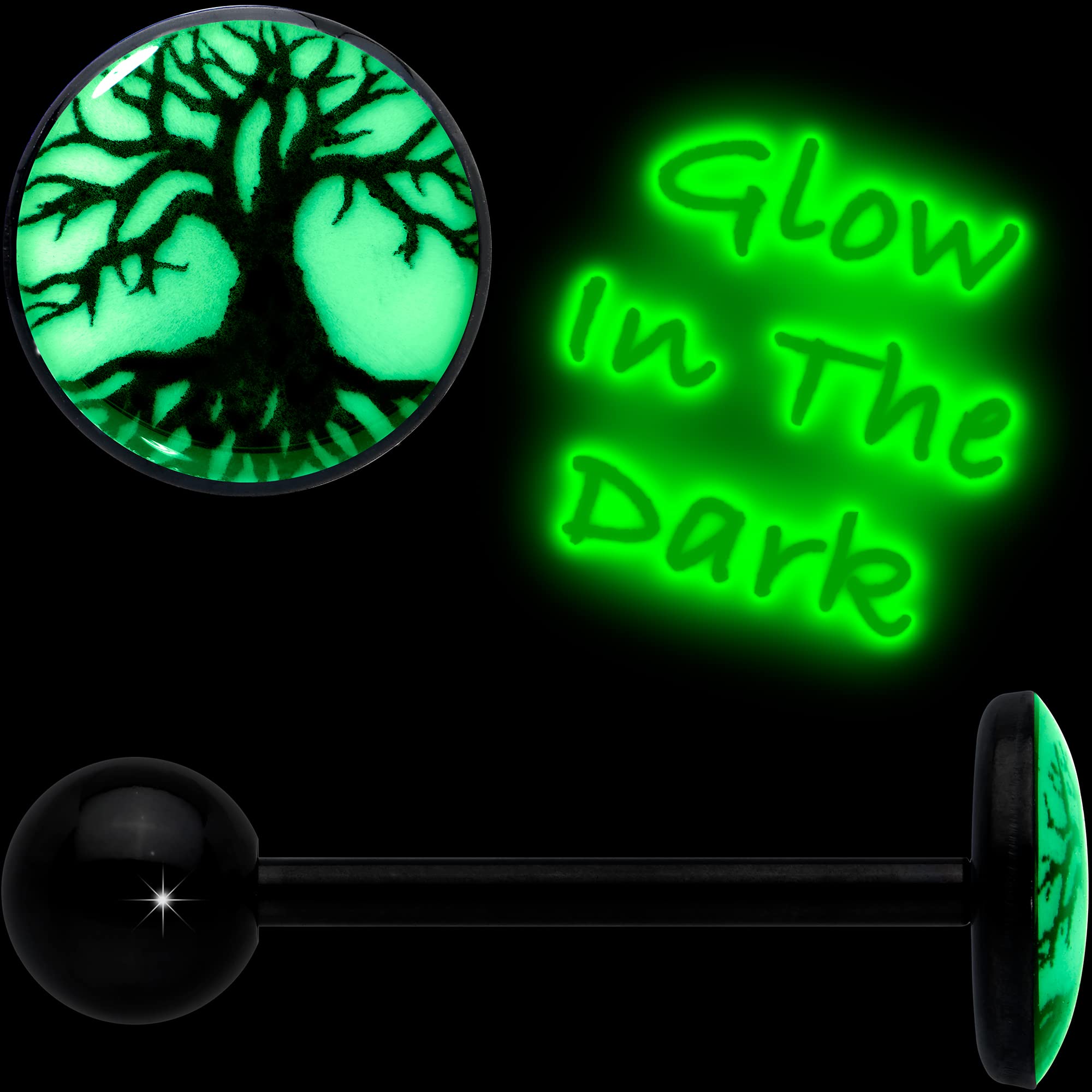 Body Candy 14G Women Anodized Black Glow in Dark Tree of Life Barbell Tongue Ring Body Piercing Jewelry 5/8β