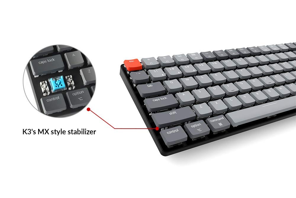Keychron K3 Ultra-Slim 75% Layout RGB Backlit Wireless Bluetooth/Wired USB Mechanical Keyboard, Hot Swappable Low-Profile Keychron Optical Red Switch 84 Keys Gaming Keyboard for Mac Windows-Version 2