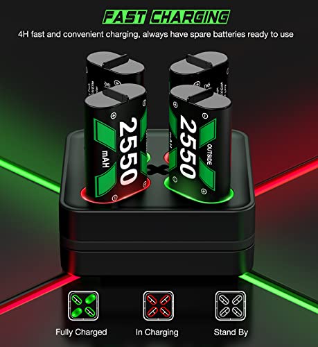 Charger for Rechargeable Xbox One Controller Battery Pack with 4x2550mAh Batteries for Xbox Series X|S/Xbox One, Battery Charger Station for Wireless Xbox One S/Xbox One X/Xbox One Elite Controllers