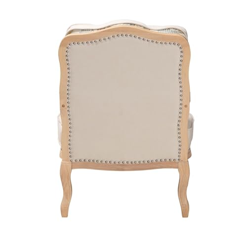 Baxton Studio Andre French Quilted Fabric and White Finished Wood Accent Chair