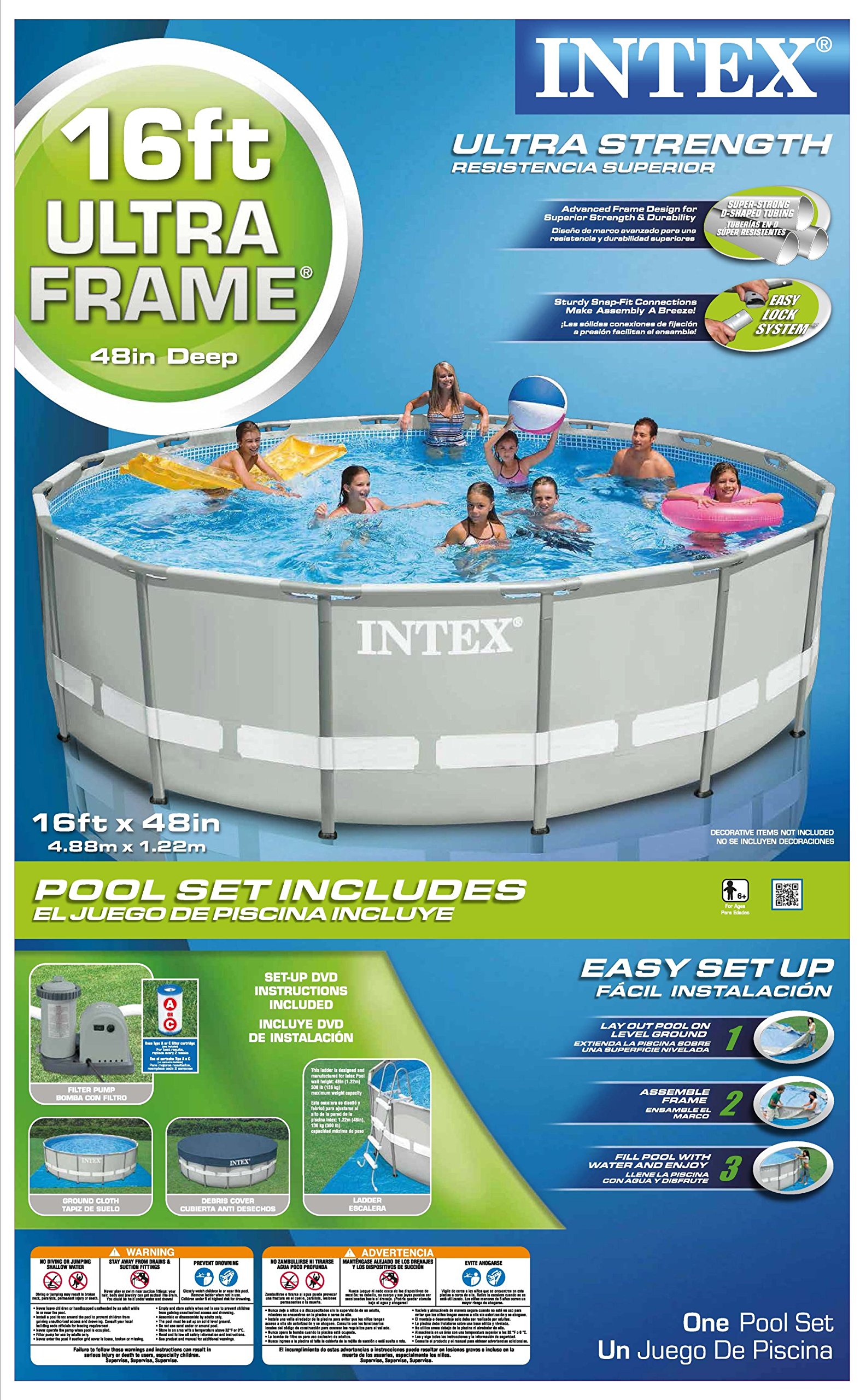 Intex Ultra Frame Pool Set with Cartridge Filter Pump, 16 x 48, Gray