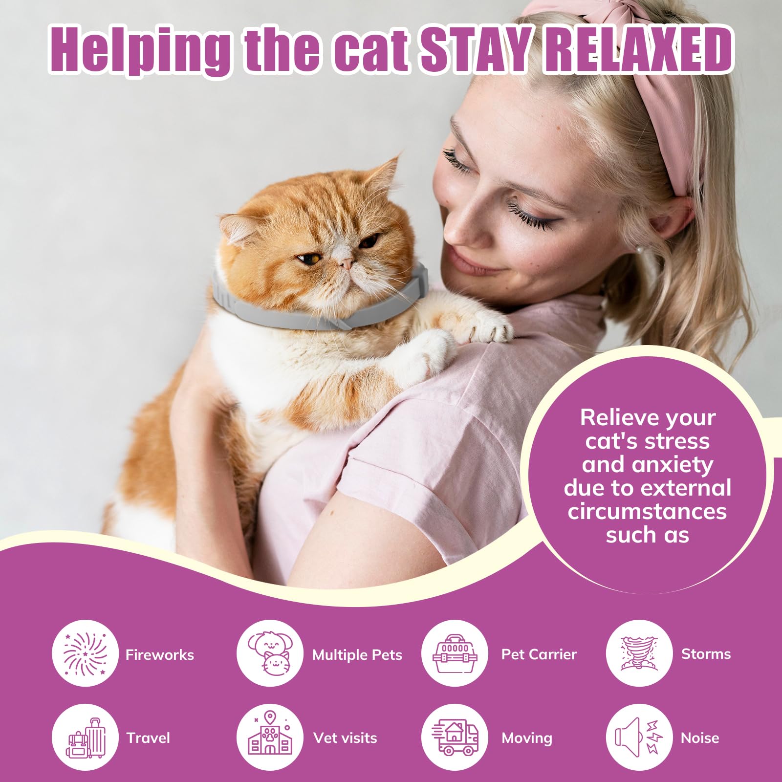 Calming Collar for Cats, Cat Calming Collar, Calming Pheromone Collar for Cats, Cat Pheromone Collar, Cat Calming Collar for Anxiety Relieve Up to 60 Days, 4 Pack(Grey)