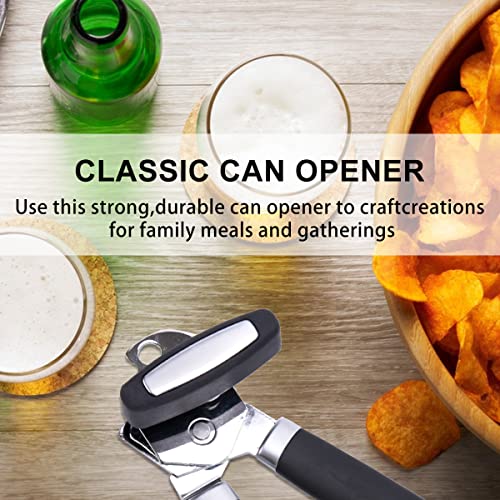 Geolinca Manual Handheld Strong Can Opener, Sharp Cutting Wheel for Smooth Edge Cut, Comfortable Soft Handle, Easy to Use Turn Knob, Includes Built in Bottle Opener, Black