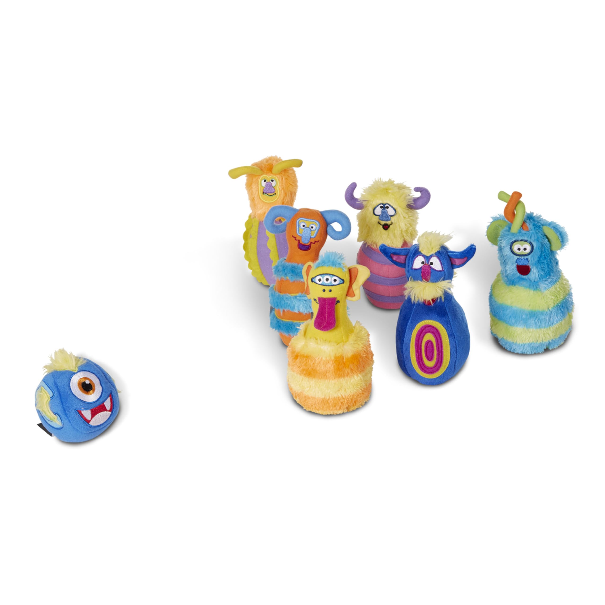 Melissa & Doug Fuzzy Monster Bowling Pins & Ball With Mesh Storage Bag (8-Piece Set) - Toddler Plush Indoor Bowling Set, Monster Bowling Set For Toddlers And Kids Ages 2+