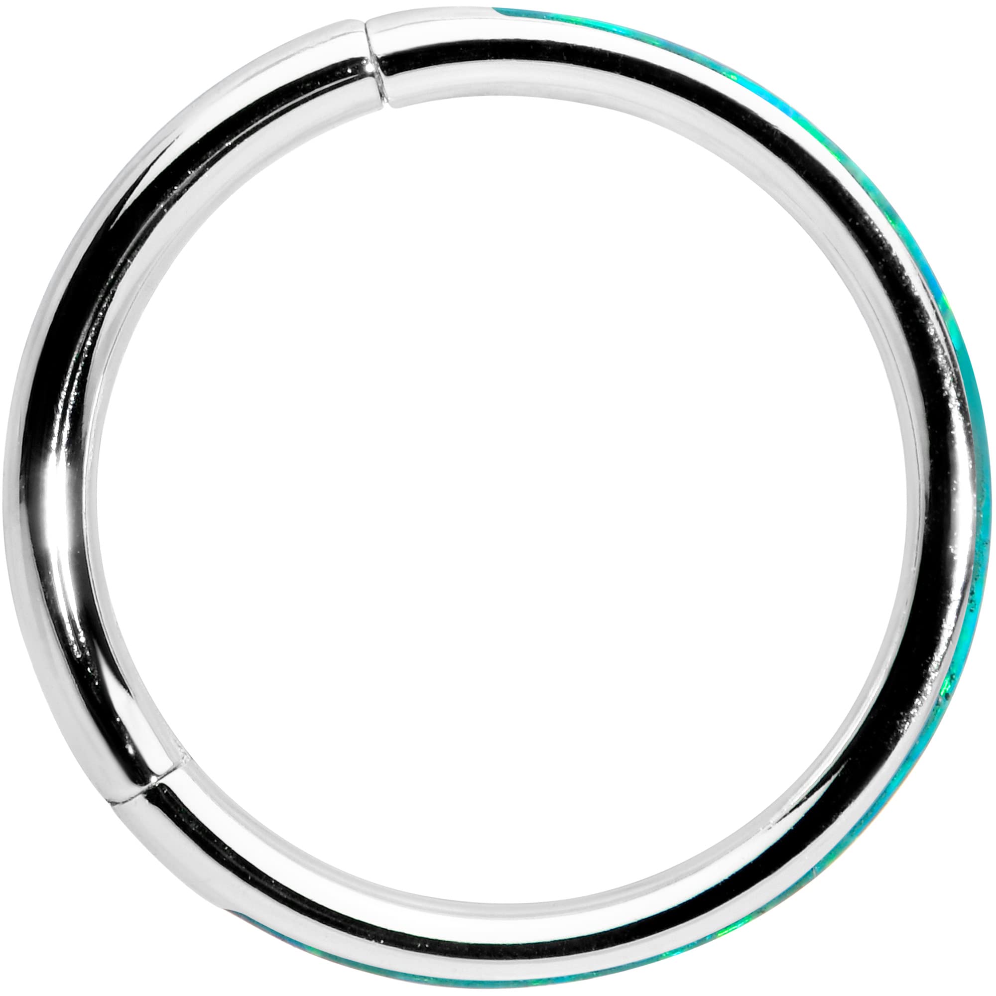 Body Candy 16G Steel Hinged Segment Ring Seamless Cartilage Ear Daith Lip Green Synth Opal Hoop 3/8"
