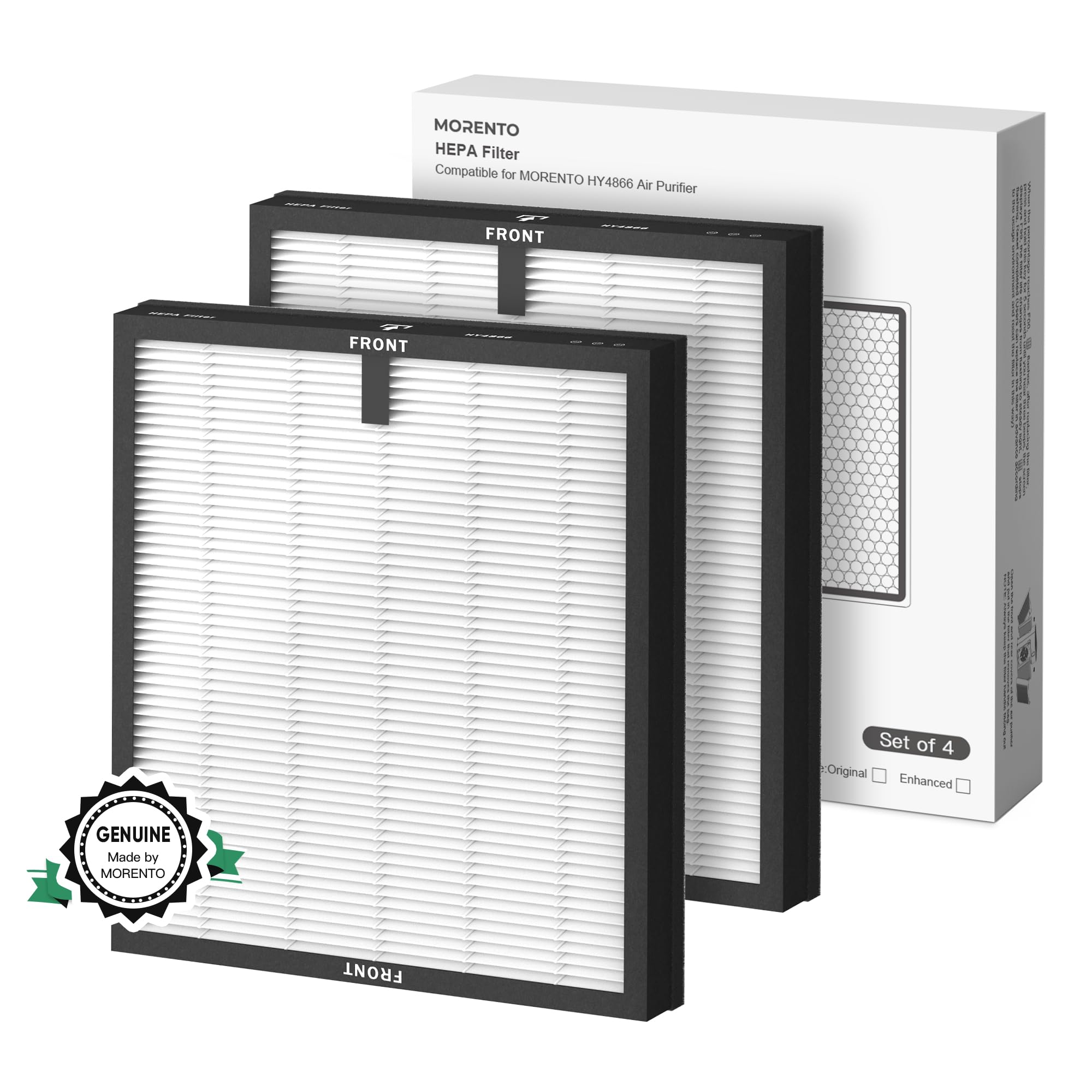 MORENTO 4 Pack HY4866 Genuine Air Purifier Replacement Filter for HY4866 Air Purifier, Original Version