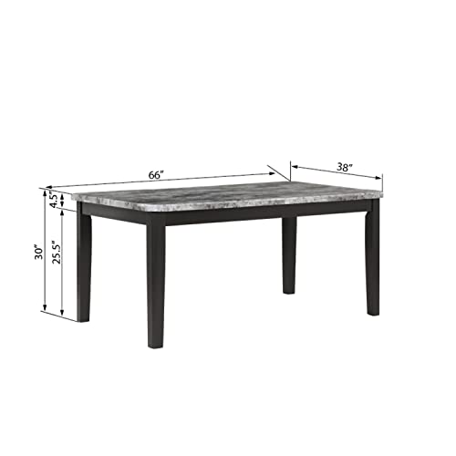 DHHU Furniture, 7-Piece Dining 1 Faux Marble Top Upholstered-Seats, Kitchen Table Set for 6, Black