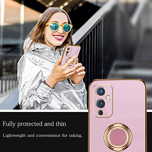 Jancyu Compatible with Oneplus 9Case(Not for Oneplus 9 Pro), Phone Case for Oneplus 9 with Ring Holder, 360 Degrees Protective Silicone Magnetic Car Holder (Purple)