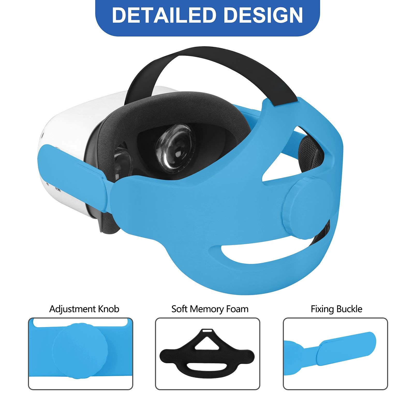 MASiKEN K6 Adjustable Replace Elite Head Strap for Oculus Quest 2, Enhanced Support and Comfort Head Pad Cushion,Reduce Head Pressure,Optimize Interface Fillet and Headstock Angle (Blue)