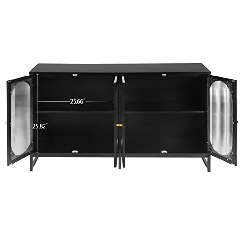 FOKWE Modern Accent Sideboard Cabinet with Glass Doors, Freestanding Storage Cupboard Console Table for Kitchen Dining Living Room Hallway Office,Black