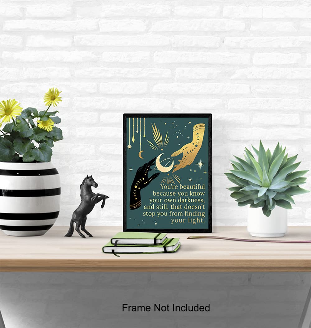 Boho Celestial Witchy Wall Art & Decor - Bohemian Wicca Wiccan Witchcraft Paganism Supplies - Goth Gothic Pagan Witch Decor - Positive Inspirational Quotes Sayings - Encouragement Gifts for Women
