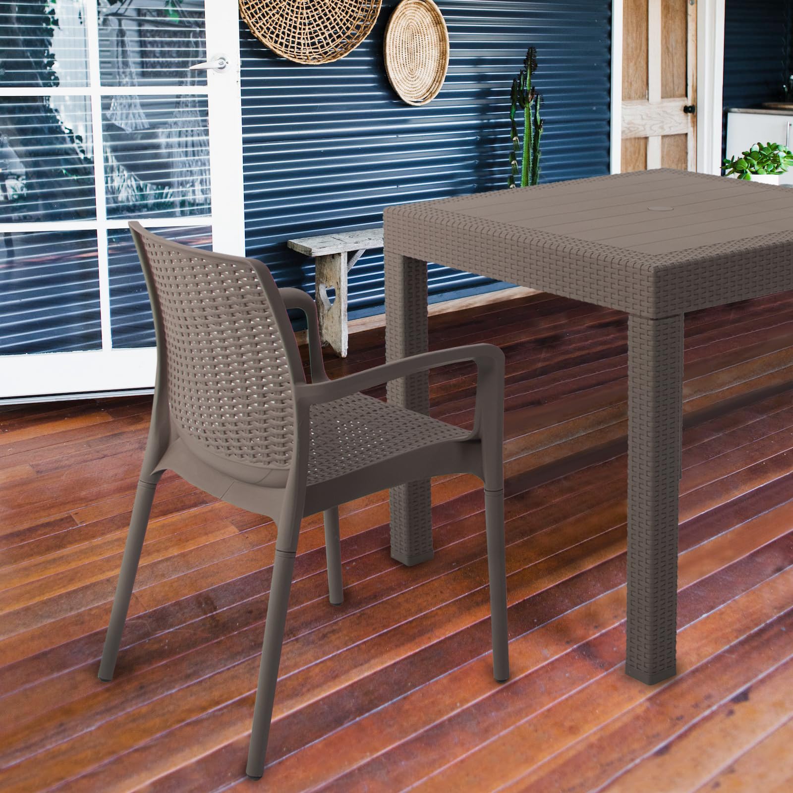 DIMAR GARDEN 4 Piece Patio Dinning Chairs Set, Outdoor Resin Dining Chairs with High Back, Deck Chairs with Armrest, Flax Gray