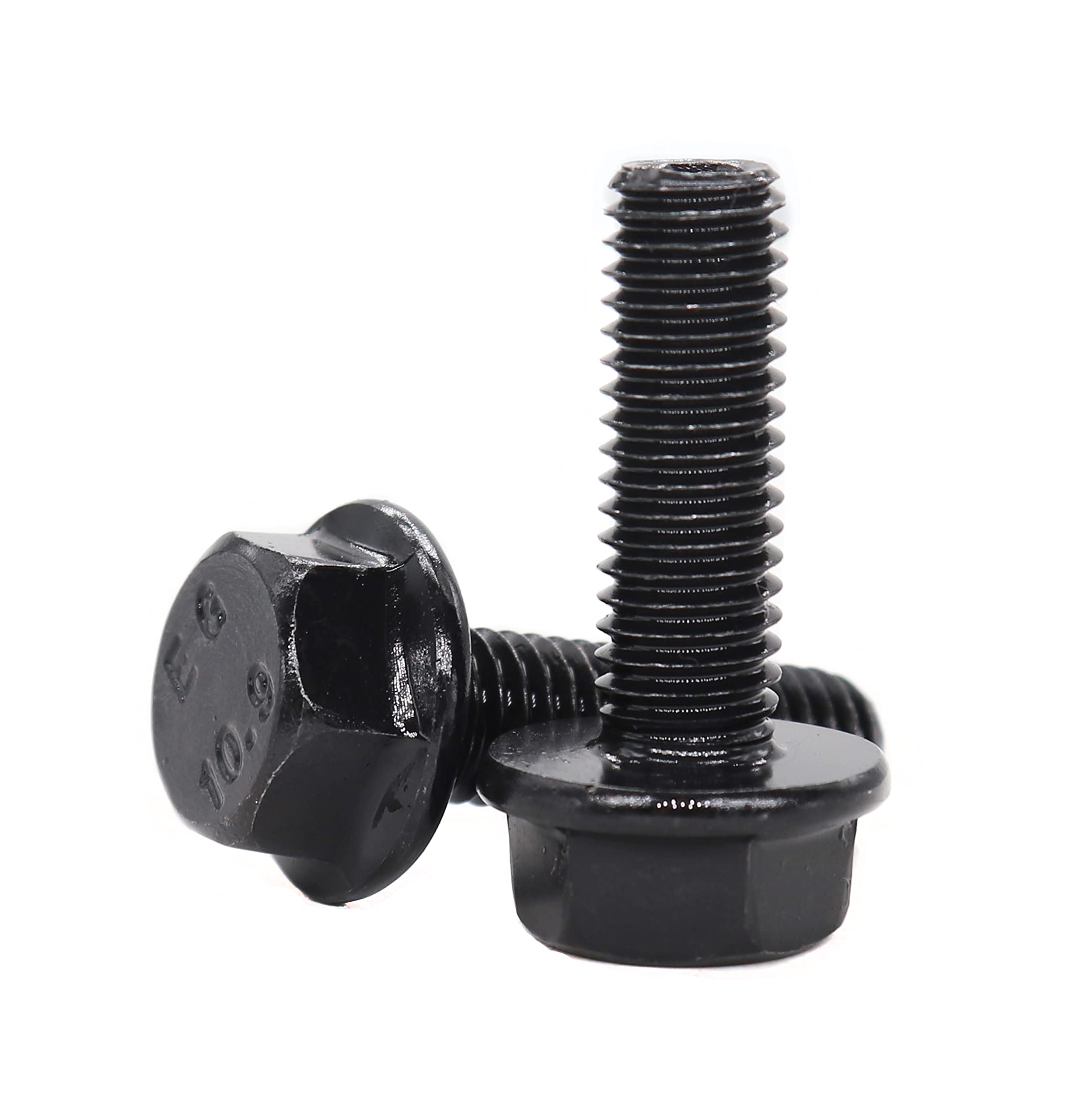 binifiMux 10pcs M8 x 25mm Flanged Hex Head Bolts Flange Hexagon Screws, Full Thread, Grade 10.9 Alloy Steel, Black Oxide Finish,
