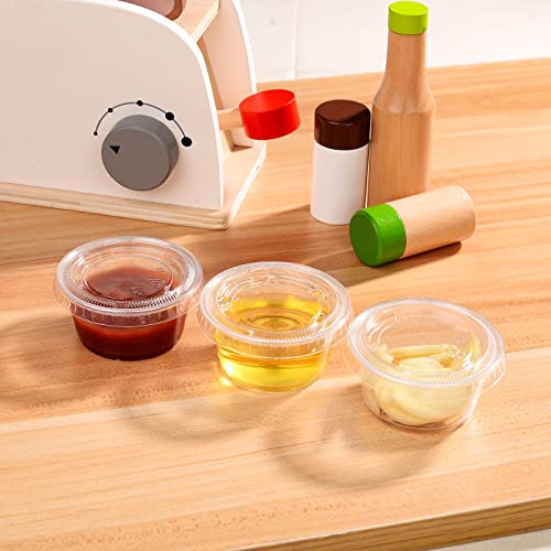 EDI [2 OZ, 50 Sets] Clear Disposable Plastic Portion Cups with Leakproof Lids | Jello Shot Cups | Condiment and Dipping Sauce Cups | Souffle Cups | BPA Free | Recyclable