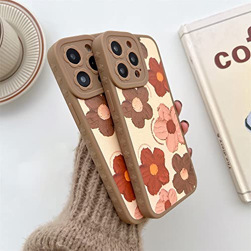 Cute Flower Camera Lens Phone Case for iPhone 14 Pro Cover Lovely Floral Side Frame Design Silicone Protective Cases for Apple 14 Pro - Brown