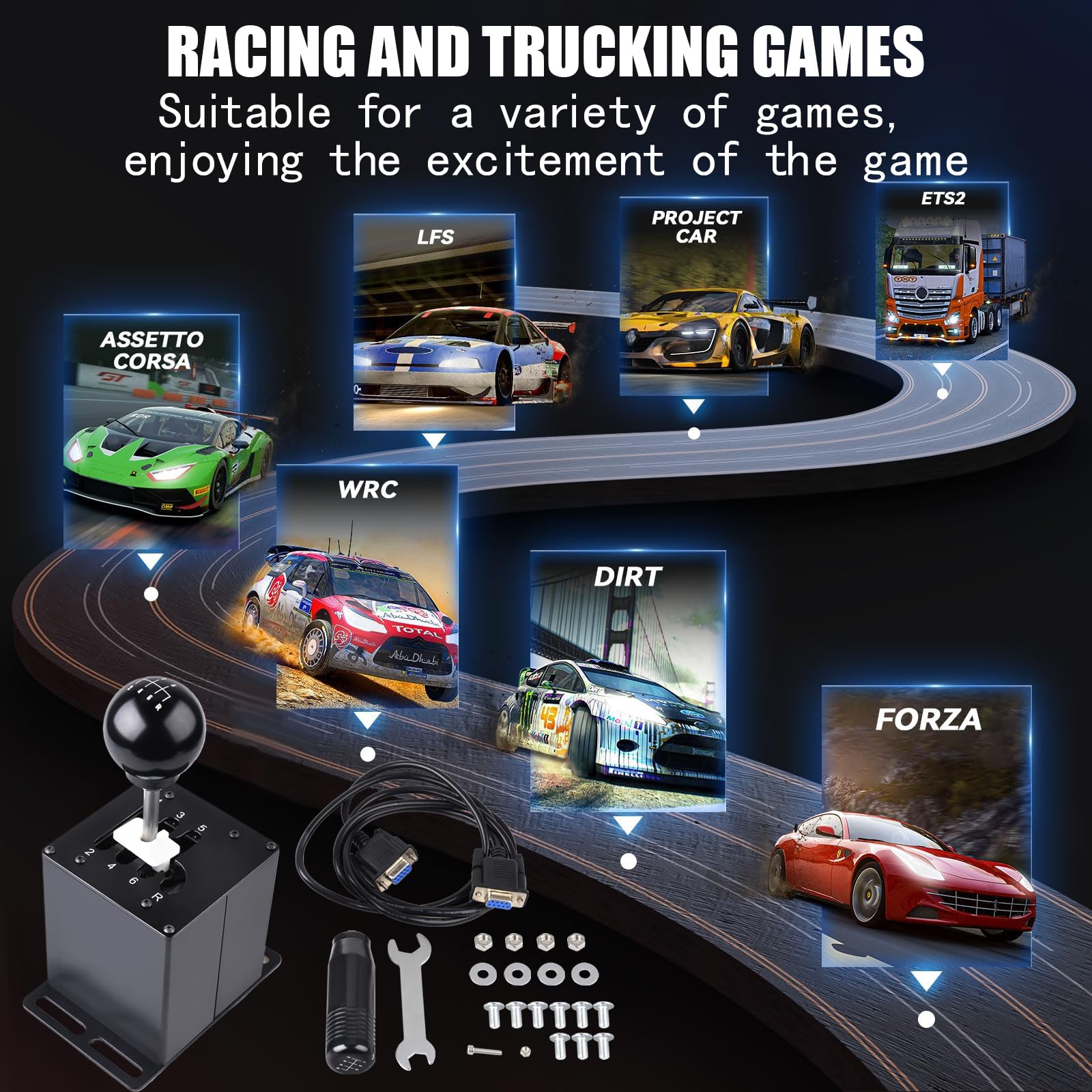 CNRAQR PS4/PS5/PC Racing Game Simulator Shifter 6+R H Gear Shifter-Compatible with PlayStation4/5 G29 PC Windows Racing Wheels Driving Force Shifter