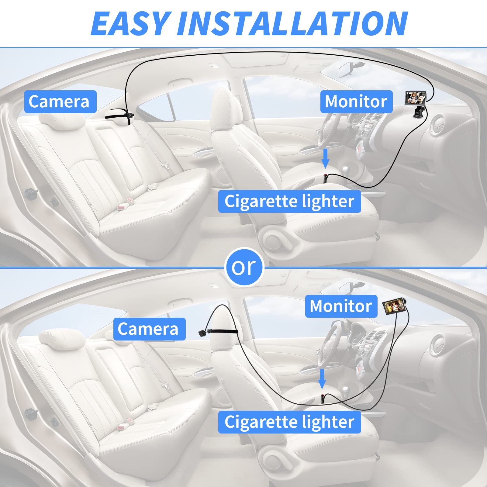 EMSIKC 5 Inch AHD Baby Car Mirror,1080P Sucker Bracket Monitor Display with Infrared Night Vision Function Baby Car Camera,View Infant in Rear Facing Seat with 150°Wide View