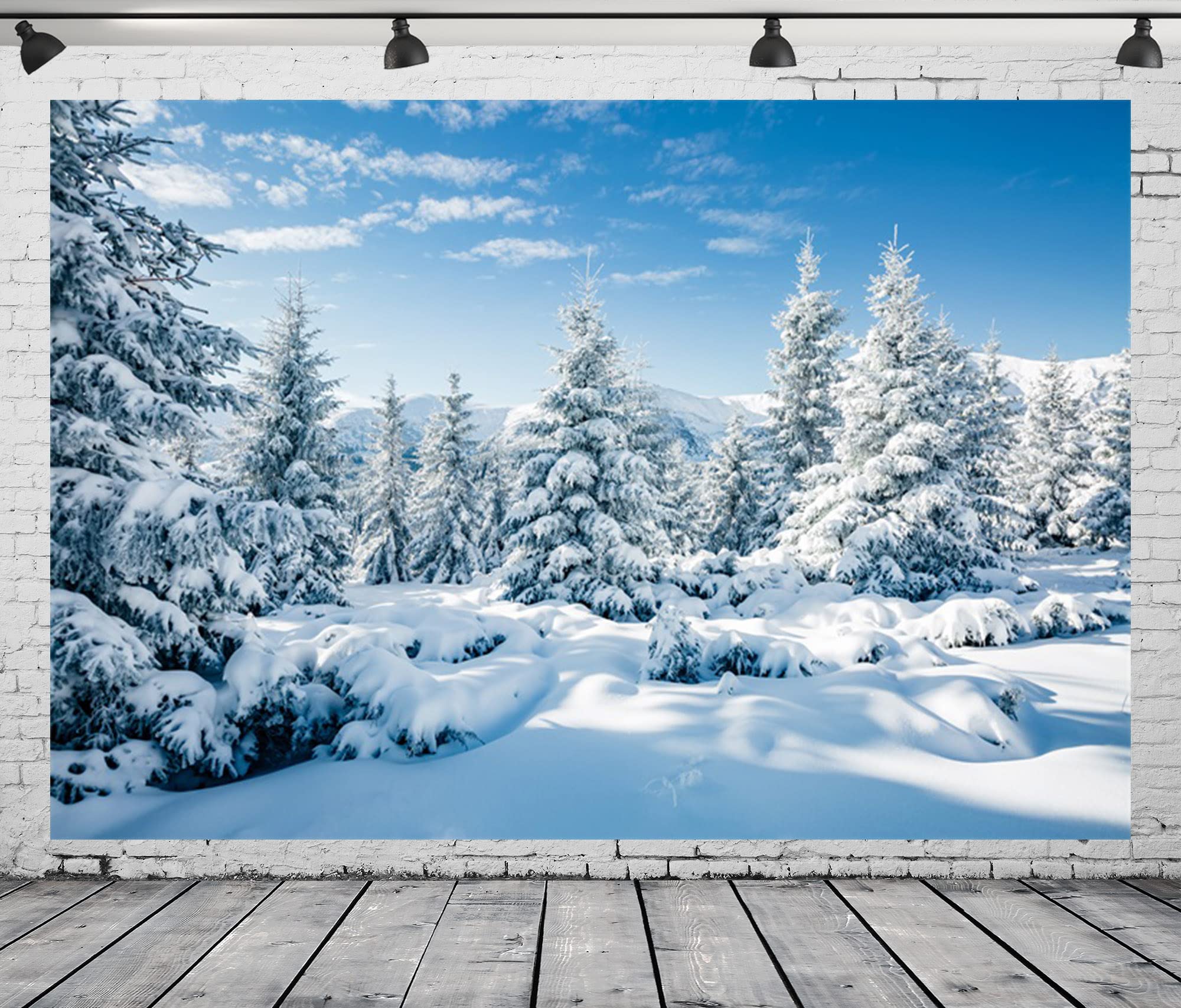 BELECO 9x6ft Fabric Winter Snow Forest Backdrop Frozen White Xmas Trees Wintry Scene Alps Photography Backdrop for Christmas New Year Party Decorations Winter Wonderland Background Photo Props